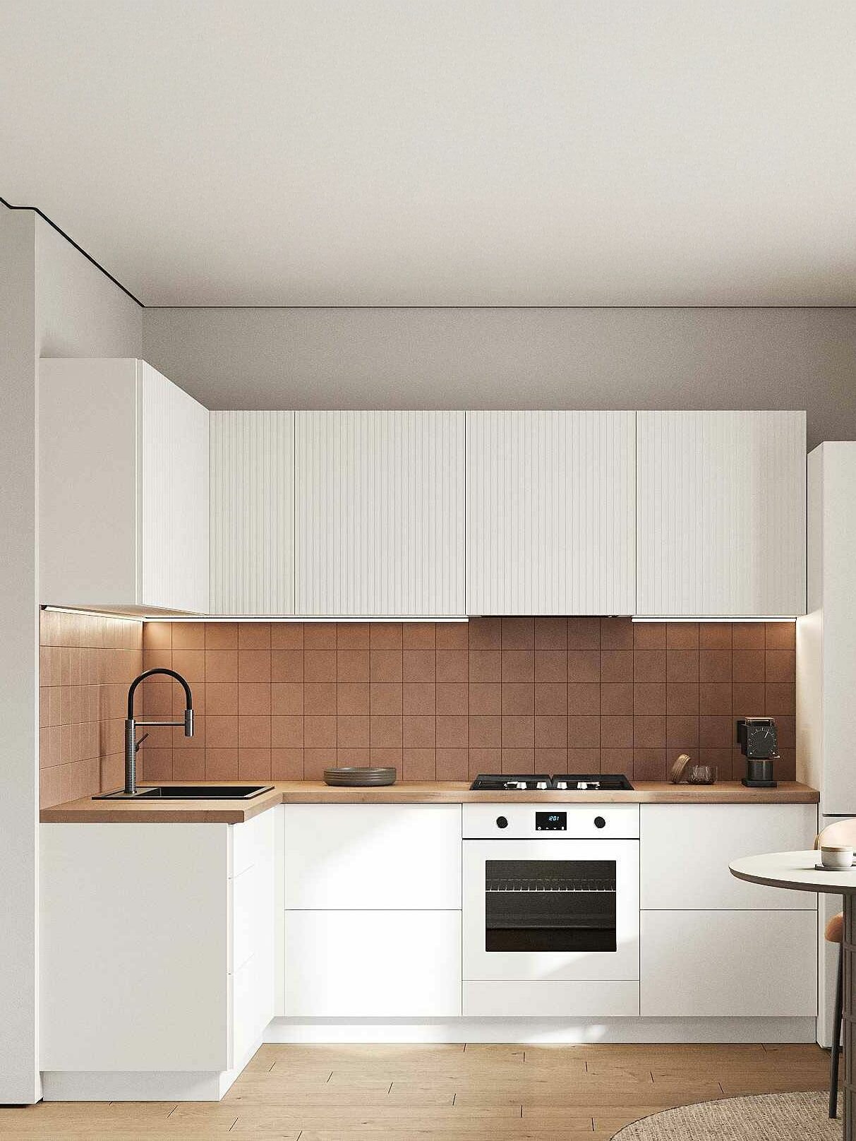 Кухонный гарнитур угловой Комби 2.4х1.4 м, мебель для дома и кухни, Белый / Бланж