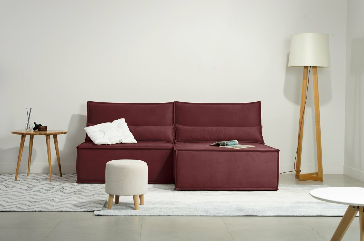 Диван угловой раскладной Divan.ru Стаус Велюр Бордовый, 201х135х89, спальное место 120х201, велюр, бордовый