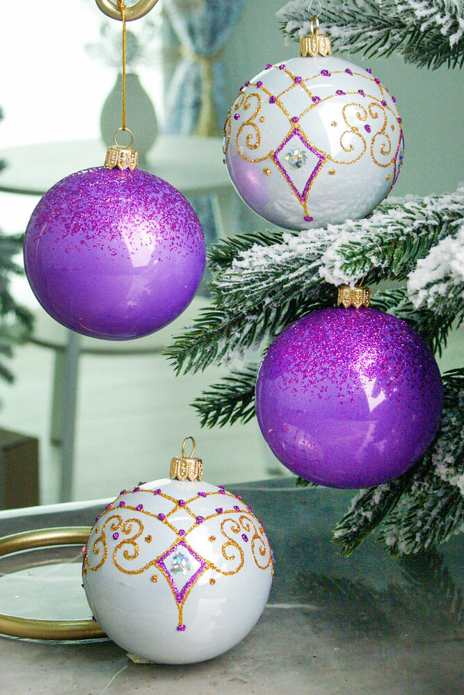 Набор стеклянных шаров тайна фиолетовый, 4х75 мм, Елочка С1790-фиол