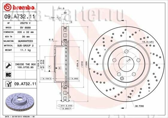 Диск тормозной вентилируемый передний BREMBO (09. A732.11) Prime UV Coated