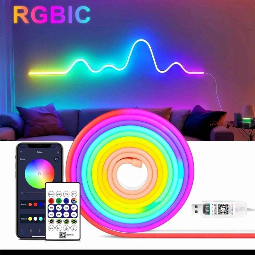 Гибкая USB-светодиодная лента RGB, управление через приложение и пульт, 16 млн цветов, IP67