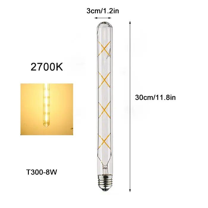 Филаментная лампа E27 30см 2700K, 8W, 5 шт.