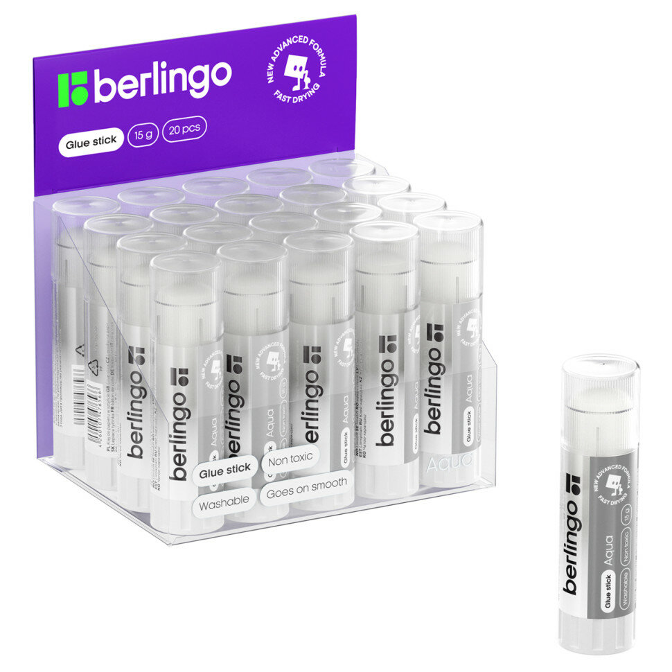 Клей-карандаш Berlingo "Aqua", 15г, прозрачный, ПВП, 234561