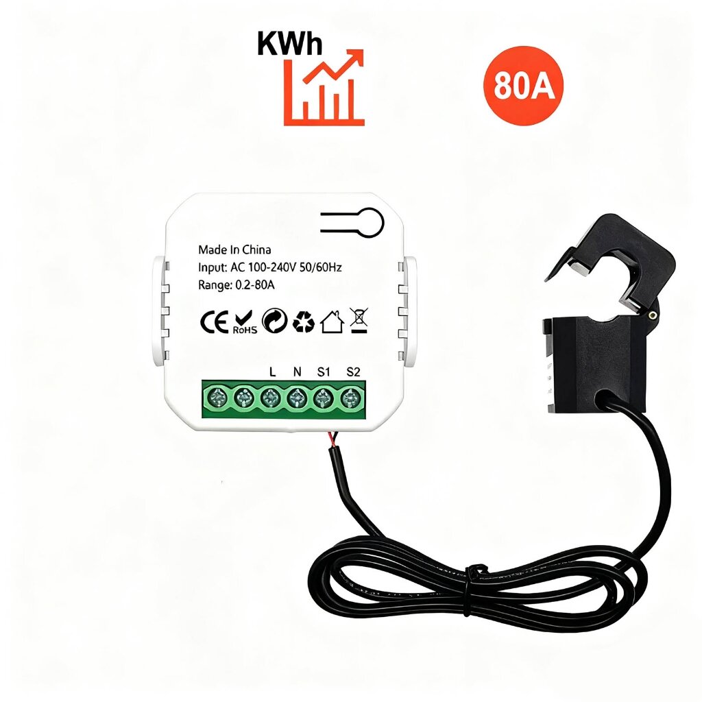 Intelligent Home Energy Monitor 1 Channel 80A Current Voltage Changer Clamp for Home Voice Control Easy Installation