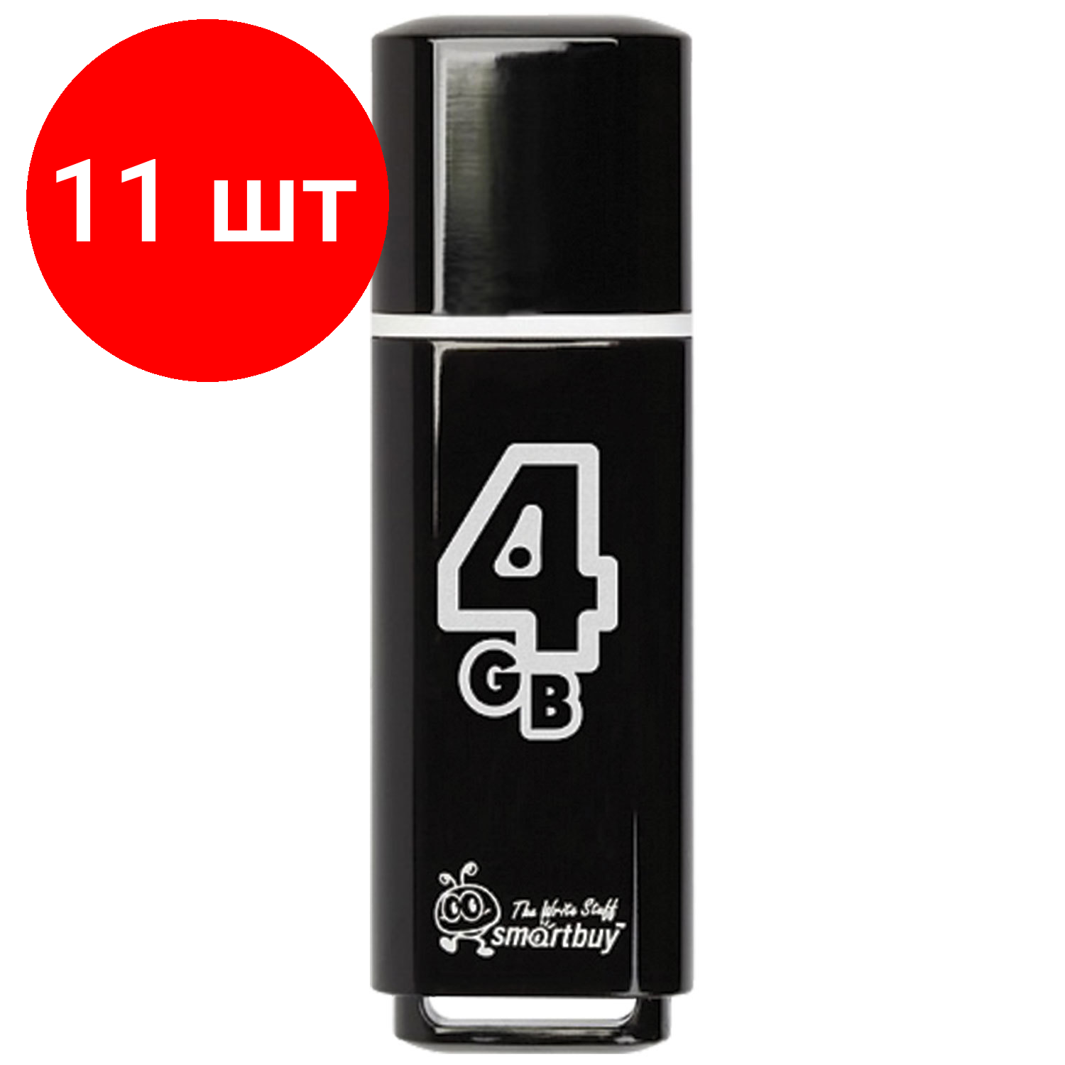 Комплект 11 шт, Флеш-диск 4 GB, SMARTBUY Glossy, USB 2.0, черный, SB4GBGS-K