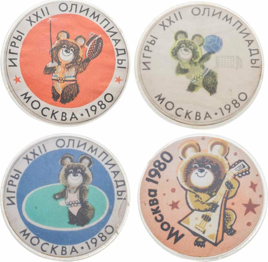 Знак набор из 4 штук "Олимпийские игры Мишка" СССР 1980