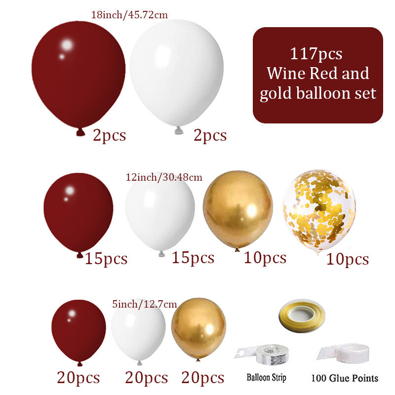 Набор арки из латексных шаров бордового, золотого и белого цветов для свадебного торжества, декорации дома и реквизита