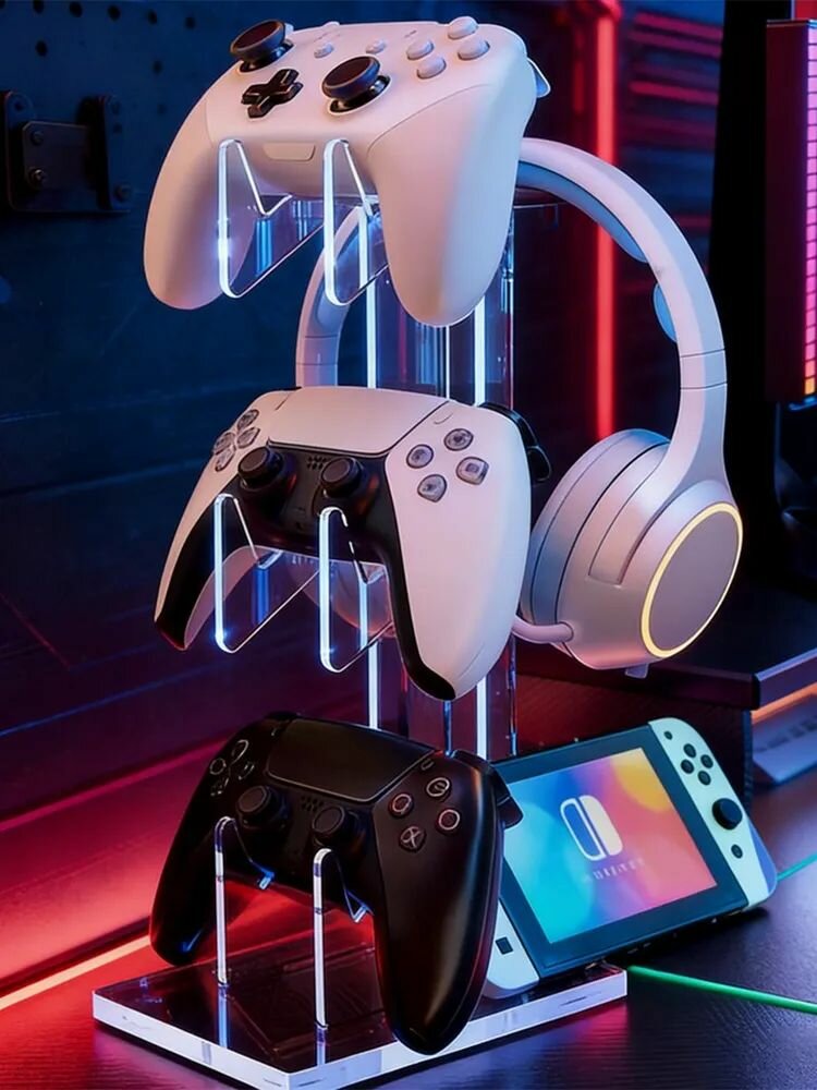 Подставка Для Геймпада И Наушников, Универсальная 3-уровневая. Совместима С PS5 И PS4, Для Хранения Аксессуаров