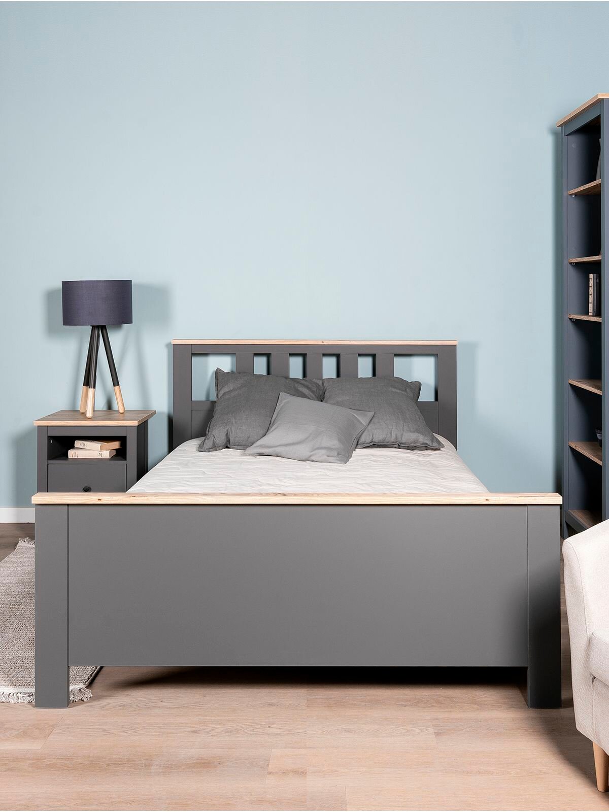 Кровать двуспальная Сага, 140х200 см, серая/ясень, ГУД лакк
