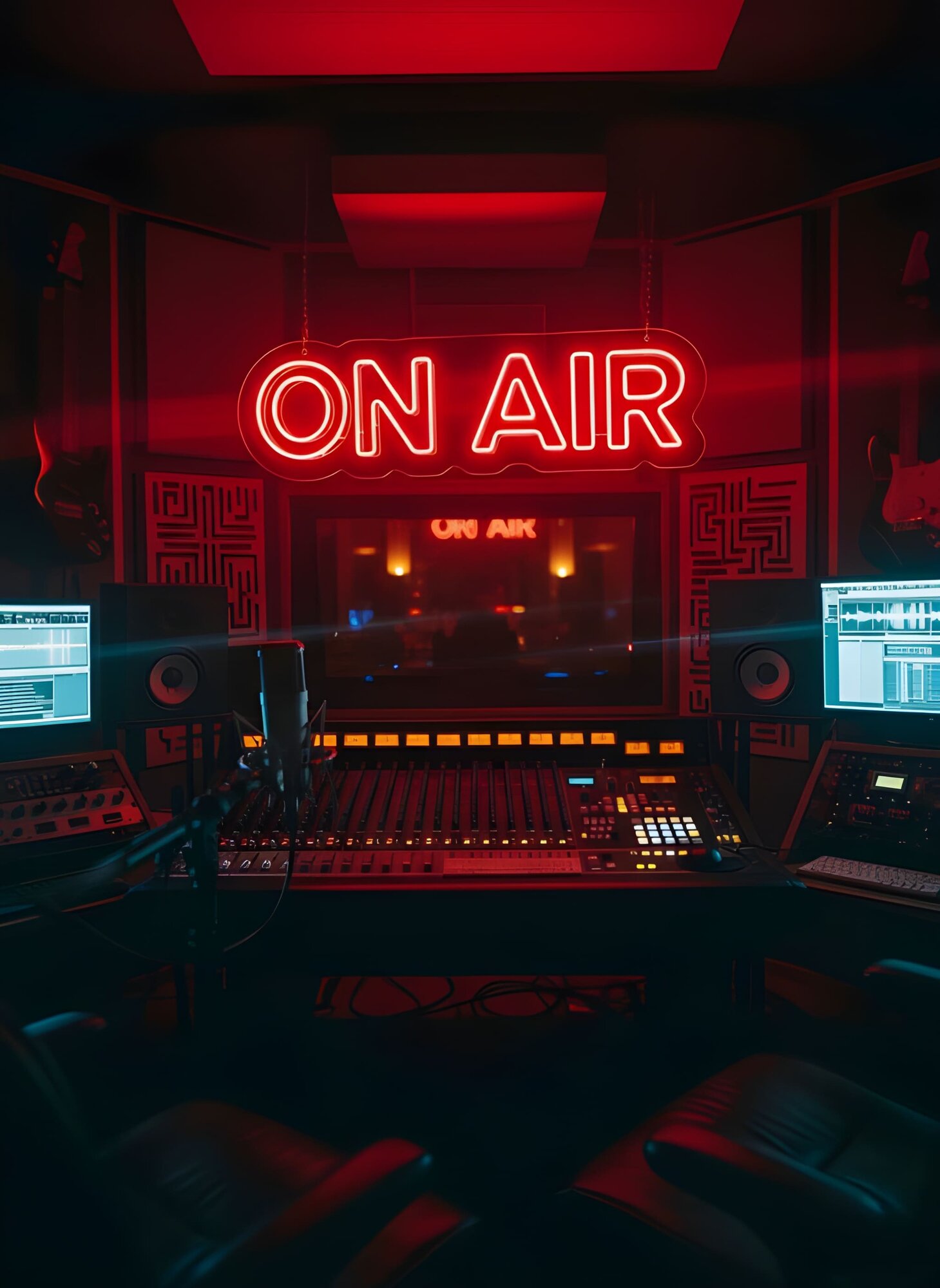 Неоновая вывеска "ON AIR" 90х27 см, неоновая надпись, LED светильник для студии звукозаписи, дома