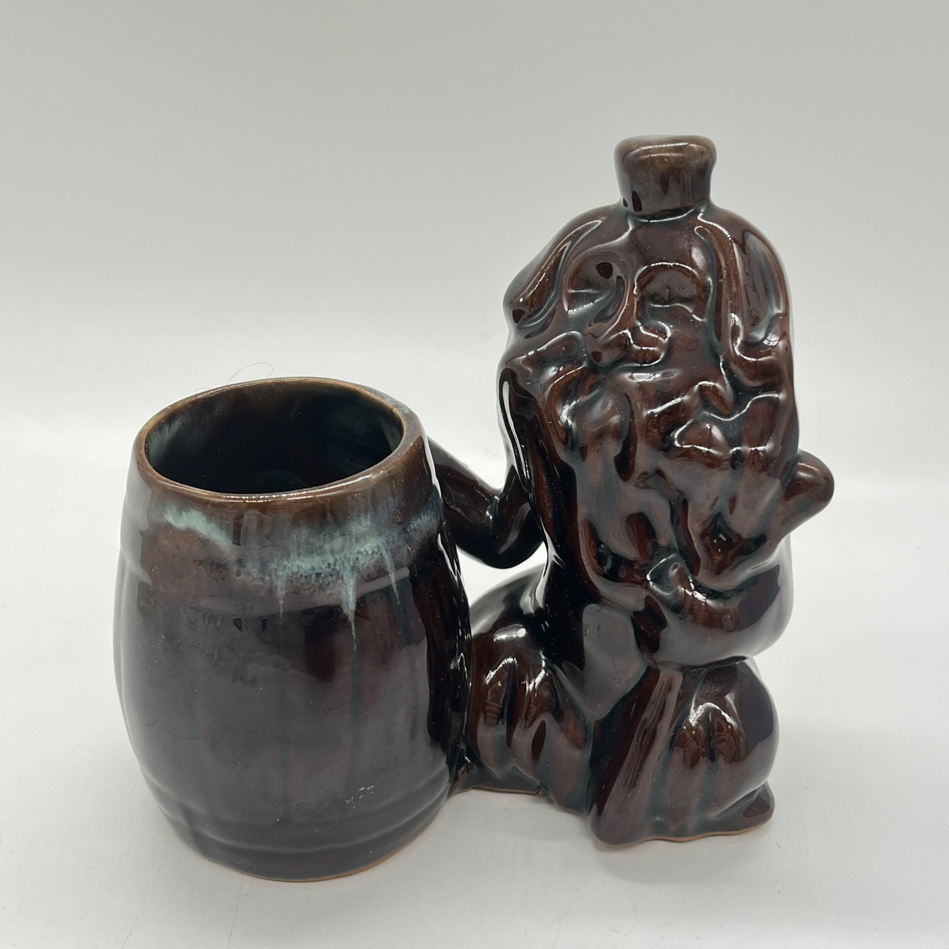 Карандашница "Лесной старичок", керамика, глазурь, цветные поливы, СССР, 1970-1990 гг.