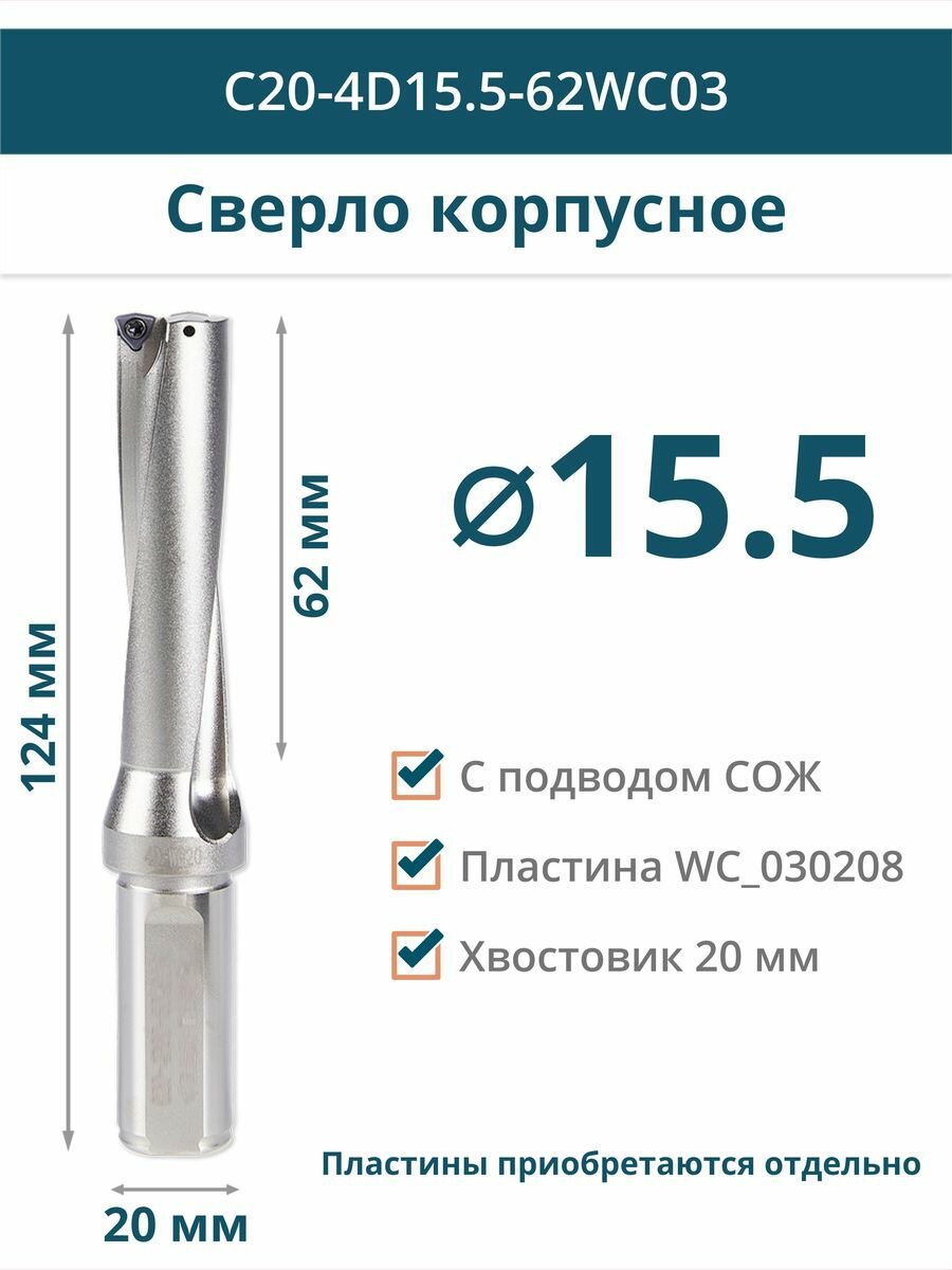 C20-4D15.5-62WC03 сверло корпусное 4D - 15.5 мм / сменная пластина WC_030208