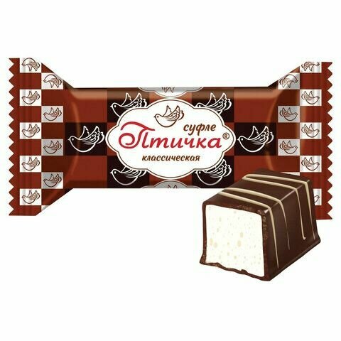 Конфеты-суфле славянка "Птичка", классические, в шоколадной глазури, 1000 г, пакет, 70030