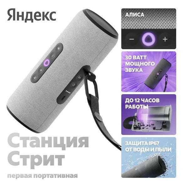 Умная колонка Яндекс Станция Стрит с Алисой серый ( YNDX-00030GRY)
