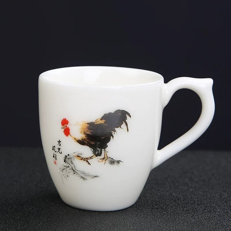 Чайная чашка из белого фарфора Дехуа в форме петуха, мастерская чашка, керамическая чашка для кунг-фу с ручкой, чайная