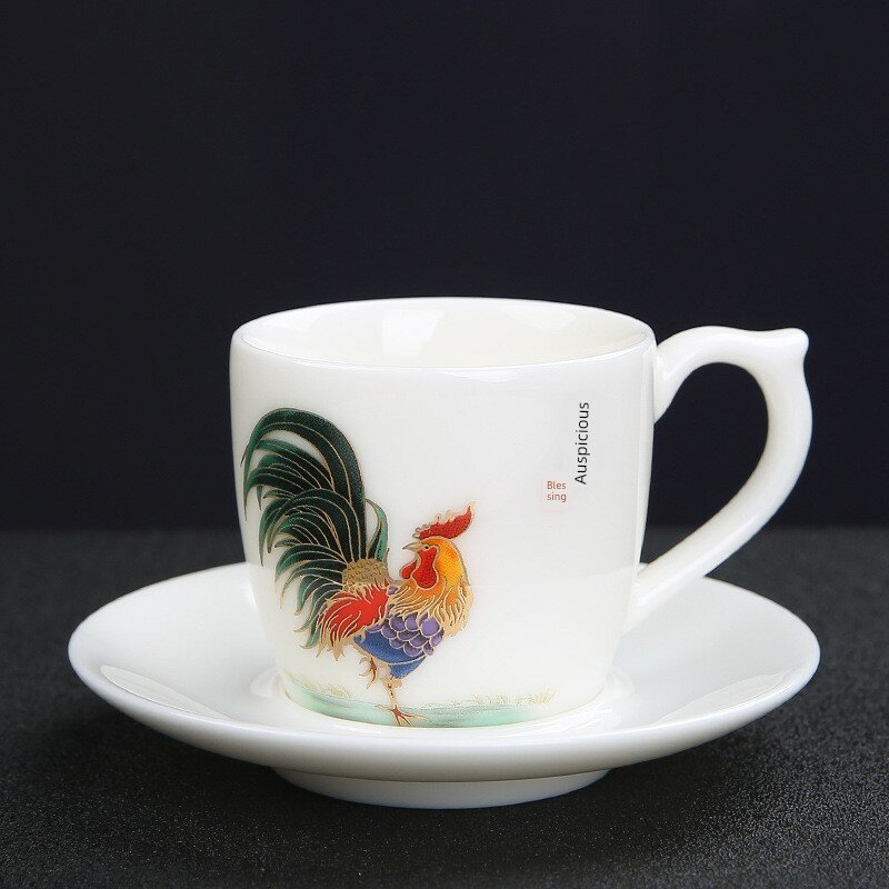 Чайная чашка из белого фарфора Дехуа в форме петуха, мастерская чашка, керамическая чашка для кунг-фу с ручкой, чайная