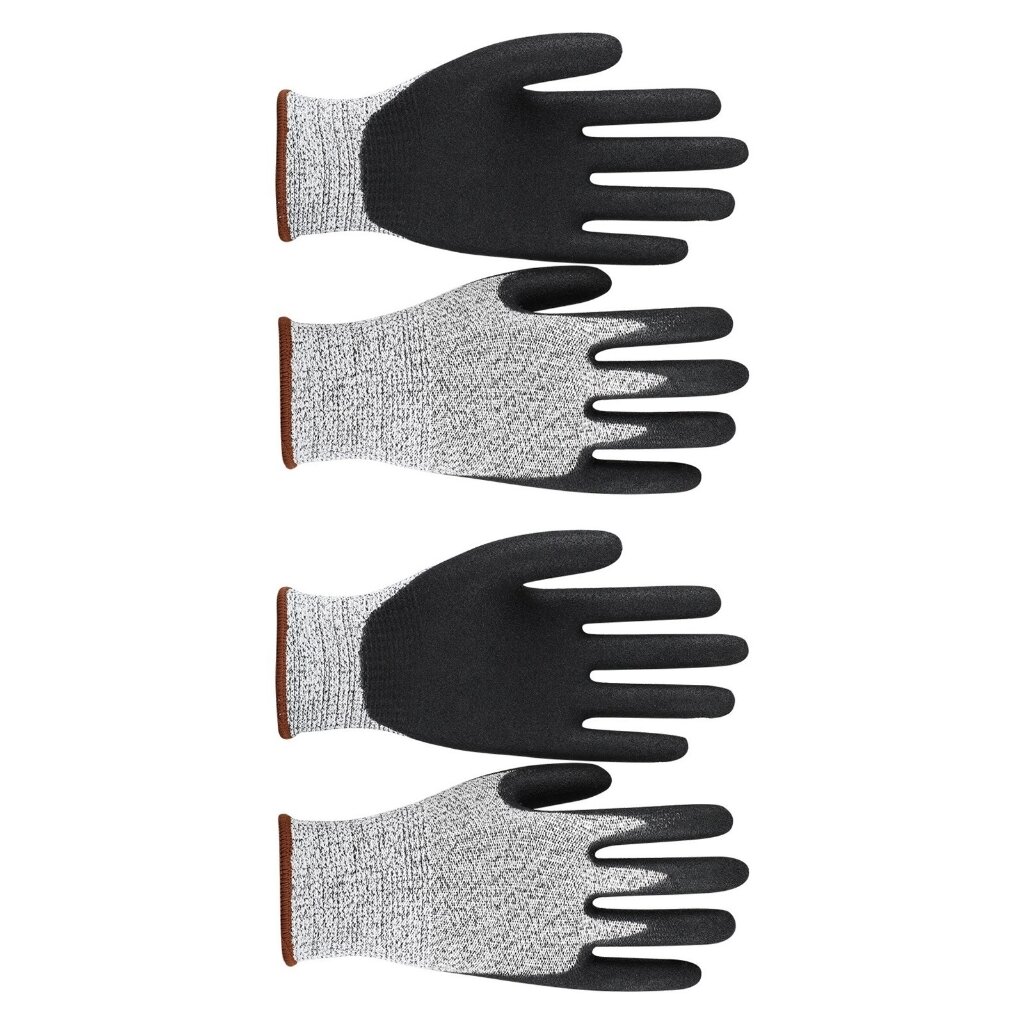 2 пары противорежущих, дышащих, износостойких, нескользящих рабочих перчаток HPPE класса 5 с пропиткой для ладоней-большой размер