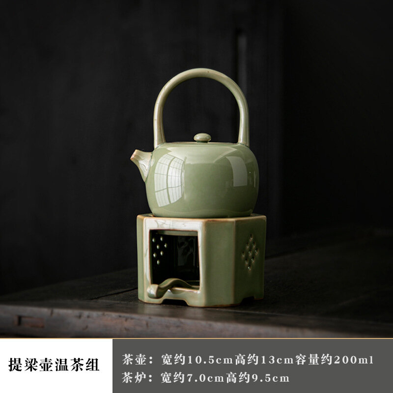 Керамический чайный набор для гонфу с бамбуковой зеленой глазурью, керамической ручкой, маленькой чайной чашкой и