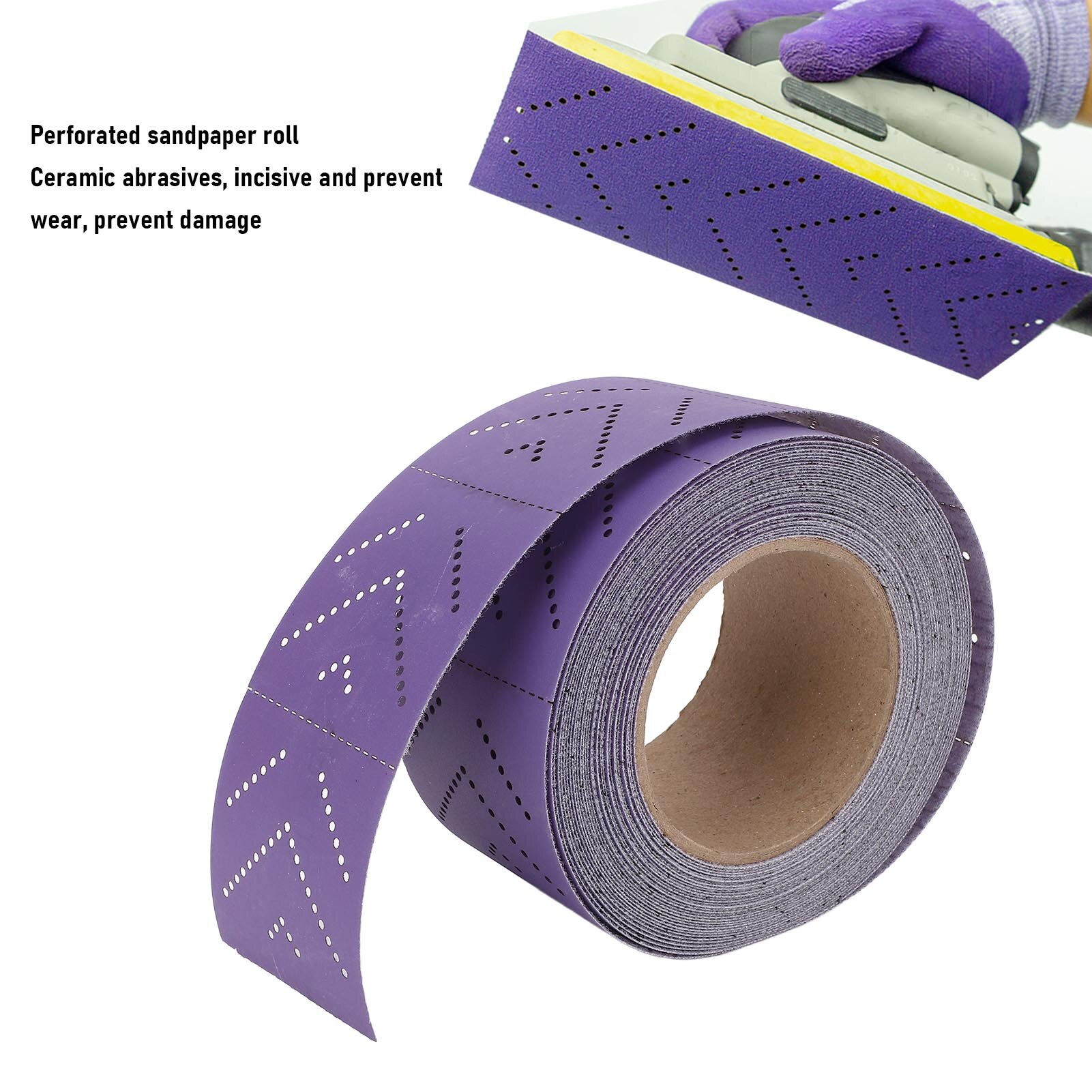 Рулон керамической наждачной бумаги 400 зернистость многоотверстий беспыльный абразив 70 мм x 12 м для кузовного ремонта подготовка покраски шлифовка дерева металла