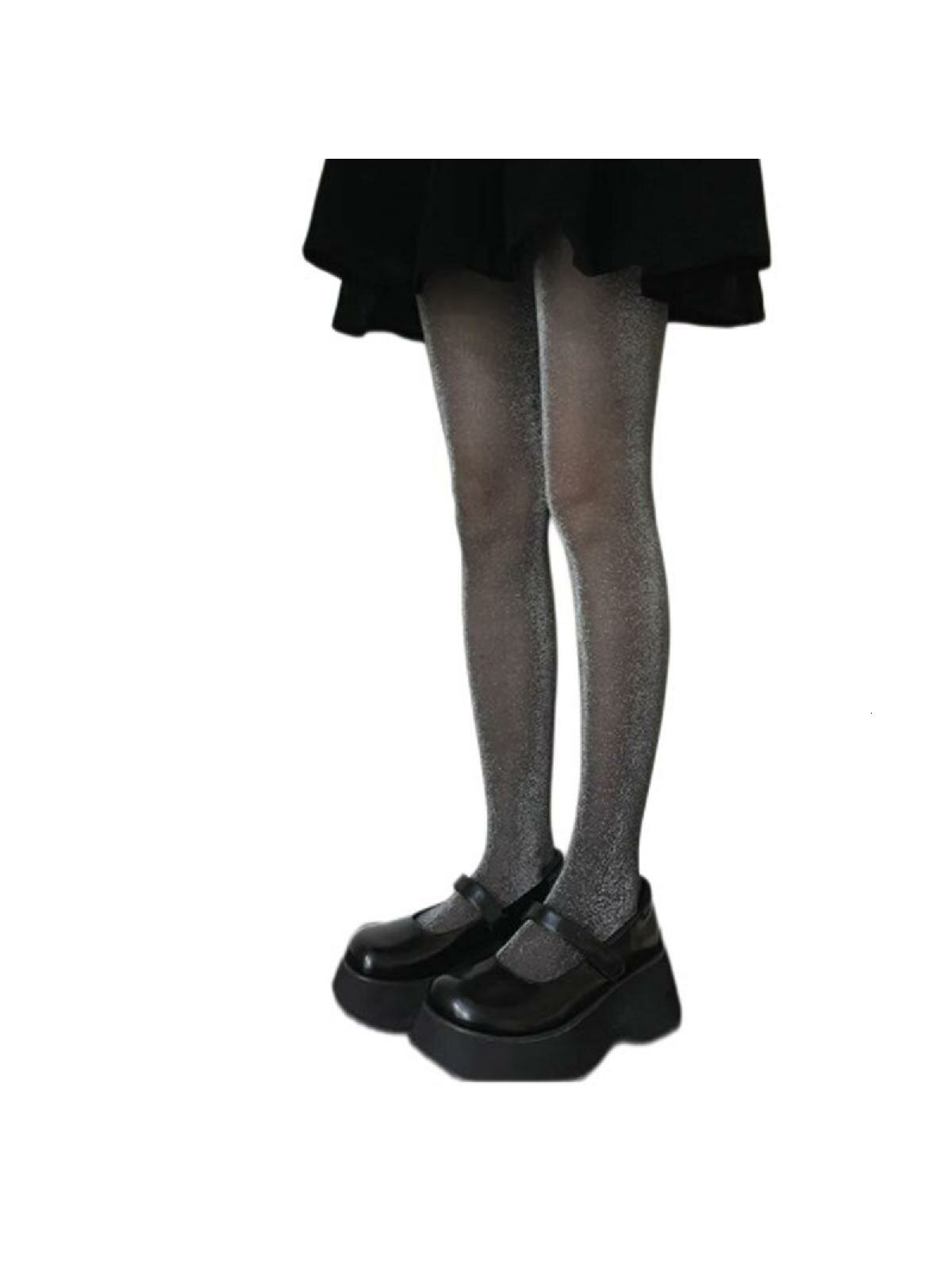 Женские блестящие колготки, Черный