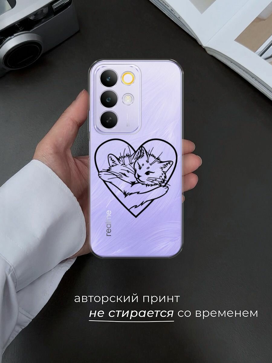 Чехол на Realme C85 / Реалми C85 с принтом Влюблённые котики рисунок 3, прозрачный — фото 1
