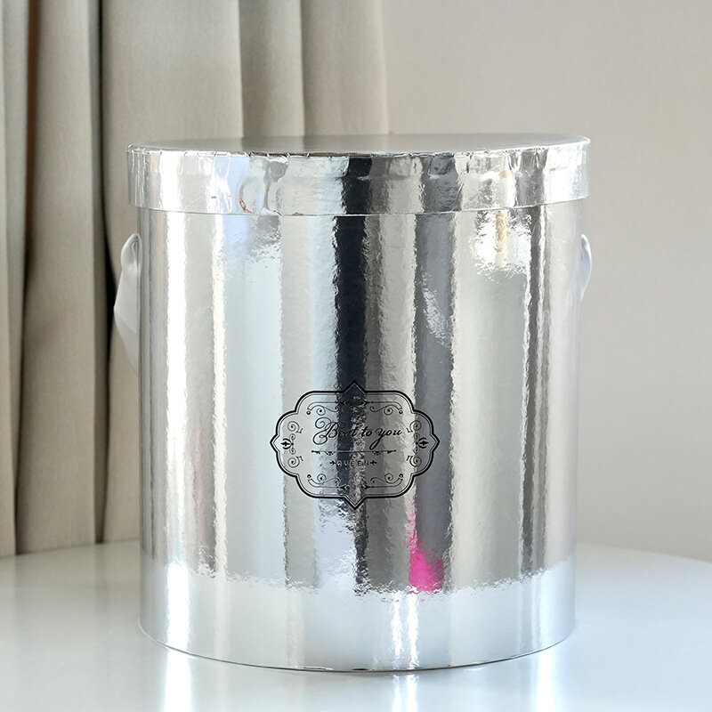 Набор из трех круглых цветочных ведер на День святого Валентина, белый, серебряная цветочная коробка, букет, цветочная композиция, подарочная коробка, упаковочные материалы для цветов