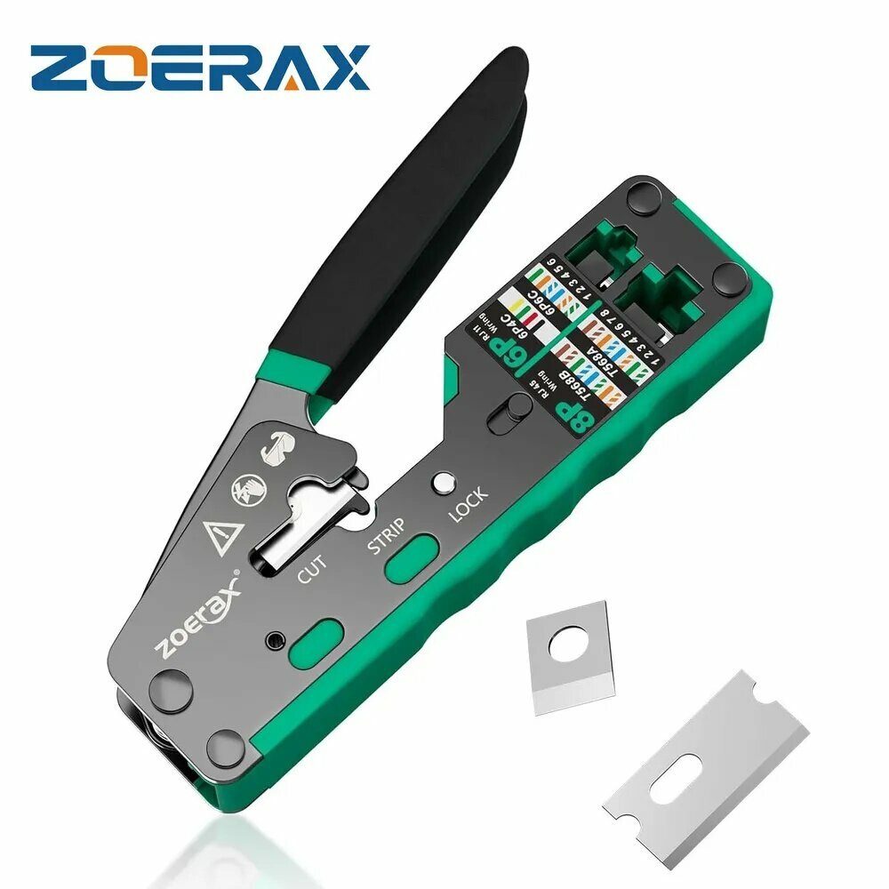 ZoeRax Инструмент обжимной для коннекторов со сквозным отверстием rj45/ Кримпер для обжима витой пары