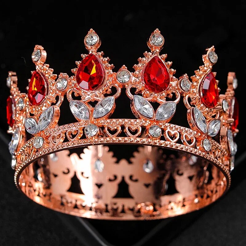 Хрустальная диадема-корона для торта HG Rose Gold Red
