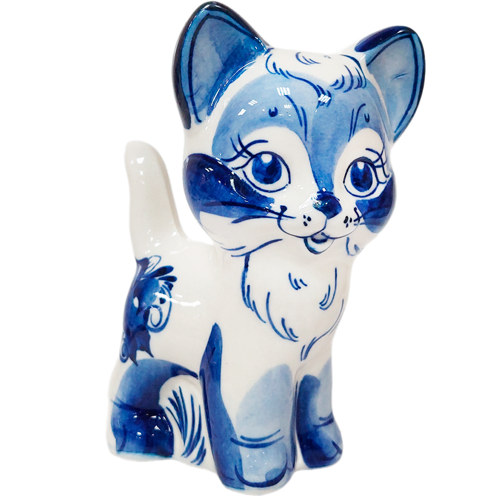 Фарфоровая фигурка ручной работы "Кошка Мурка", гжель