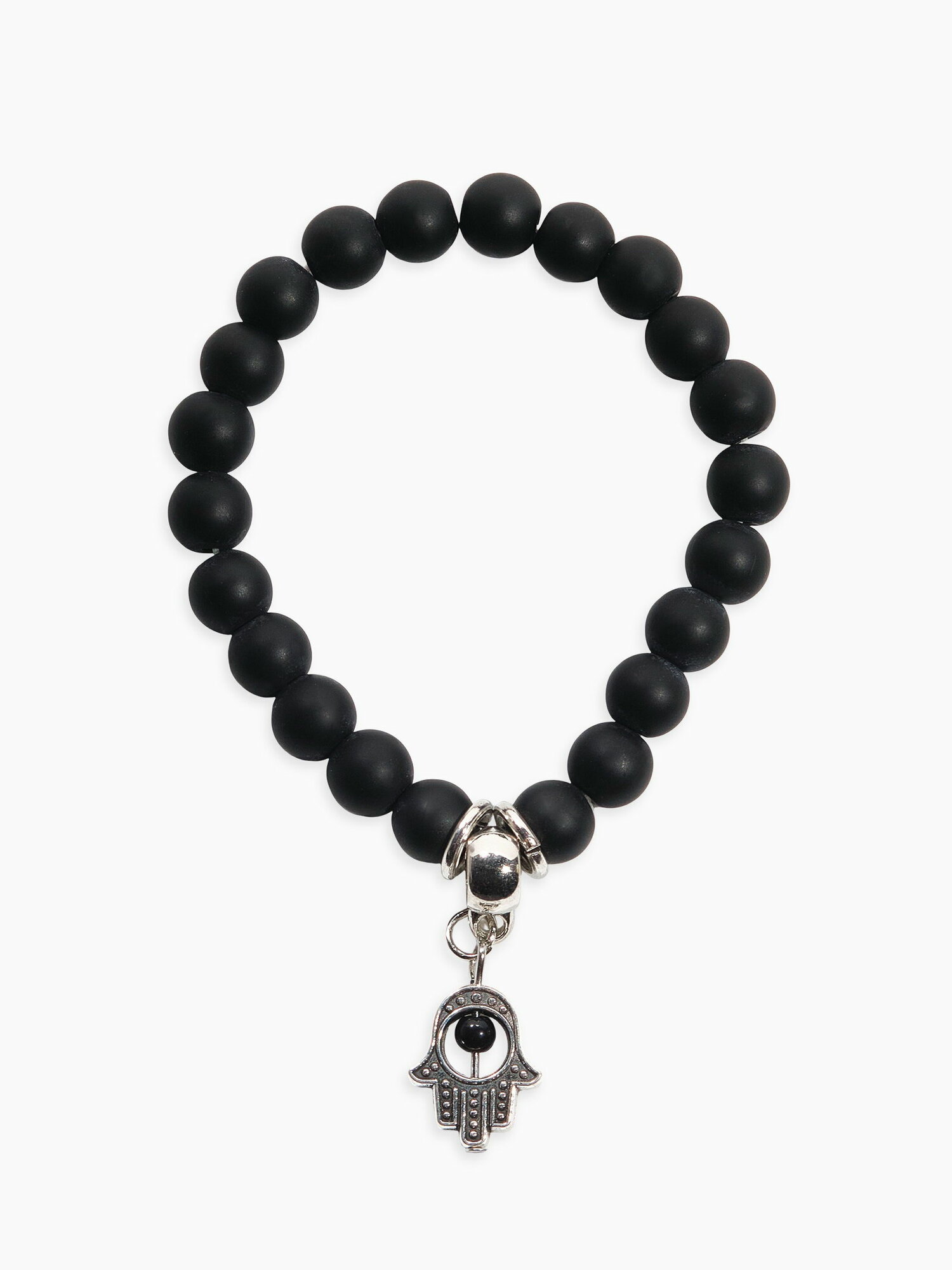 Браслет-оберег "Рука счастья Хамса", шунгит, чёрный с серебром, d=6 см