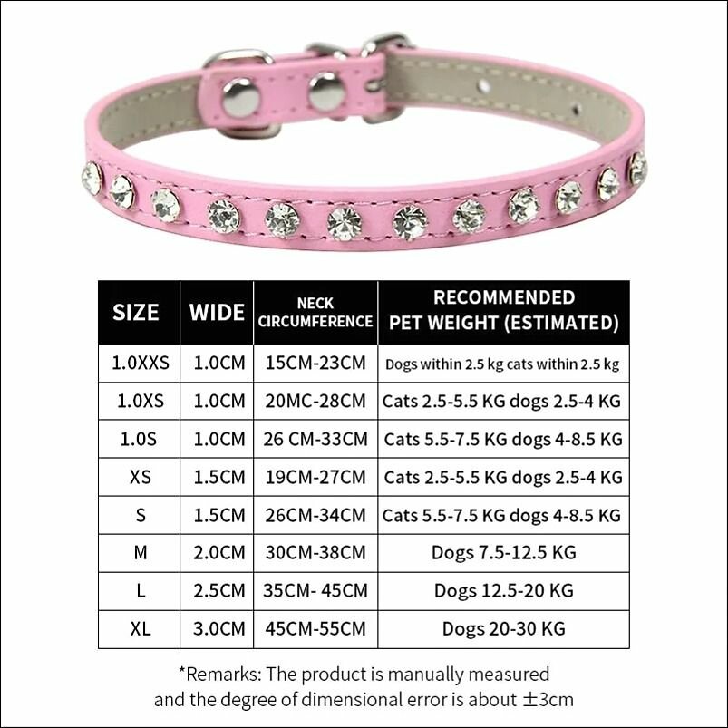 Розовый ошейник со стразами для собак мелких пород и кошек, XS / 22см - 27см