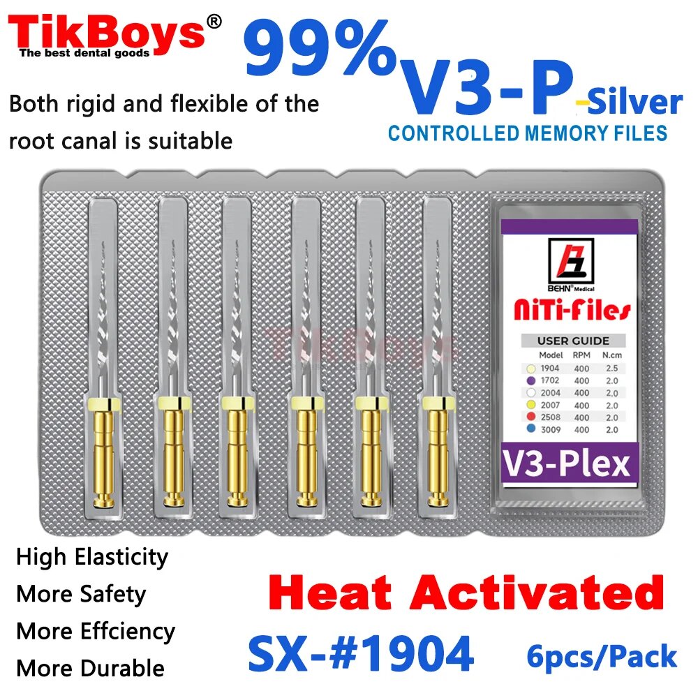 Стоматологические файлы TikBoys V3-P Silver 6 шт. SX-1904