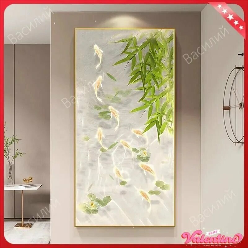 Набор для вышивания крестиком, вышивка крестиком,"Девять счастливых рыбок Кои", 11CT 3 нити,50х100см (без рамки)