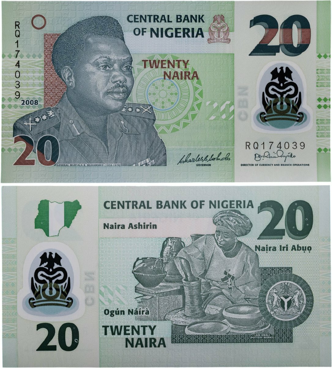 Нигерия 20 найра 2008 год Pick 34в1 пластик