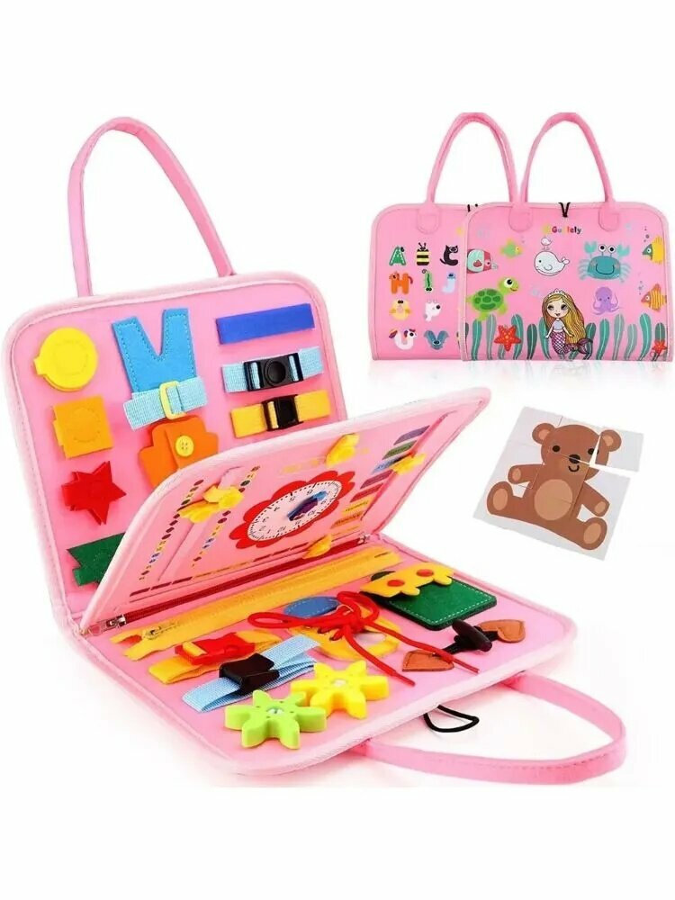 Сумка шнуровка "Русалочка", детская развивающая игрушка, книга из сенсорной фетровой ткани, доска для занятий малышей, обучение основным жизненным навыкам, подходит для детей от 1 до 6 лет.