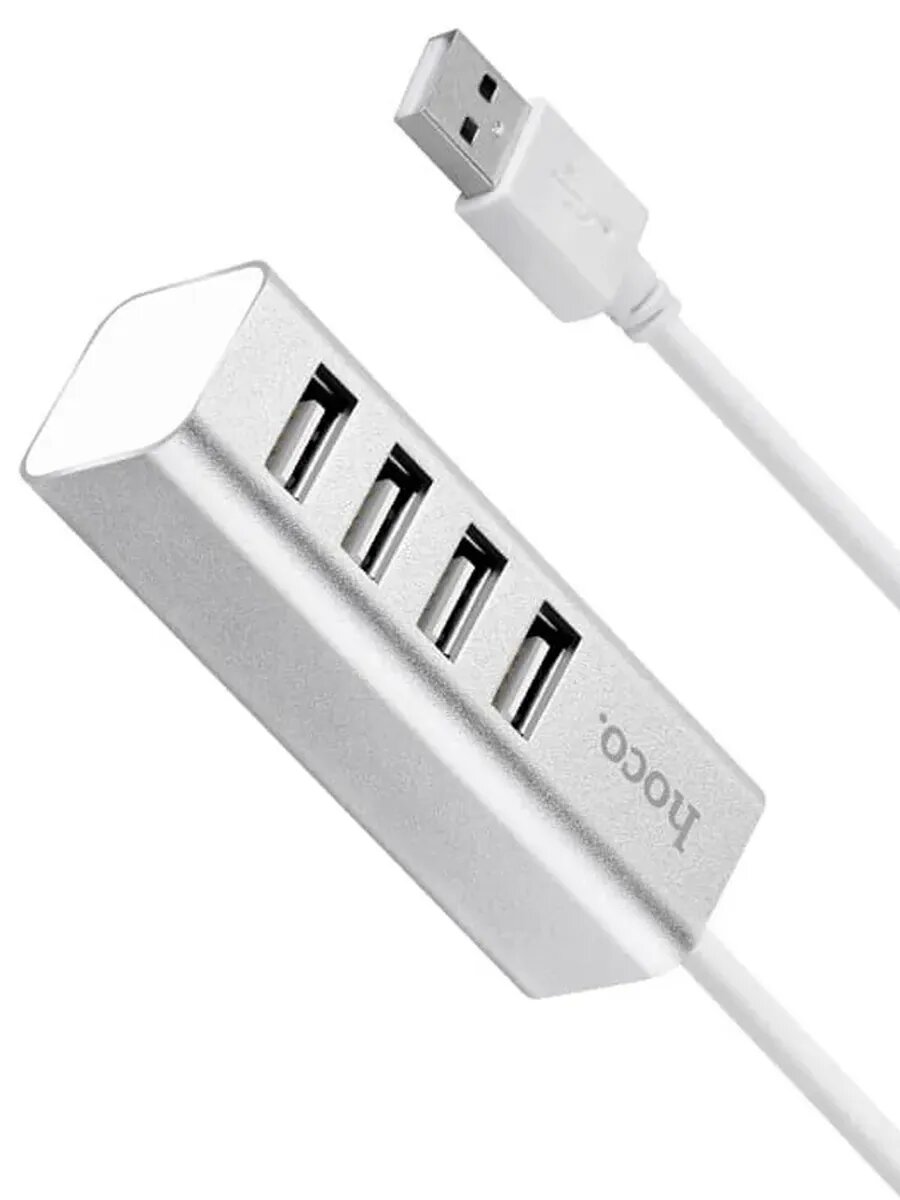 Адаптер-хаб Hoco HB1 (USB в 4*USB2.0), 80 см, серебристый / USB концентратор-разветвитель