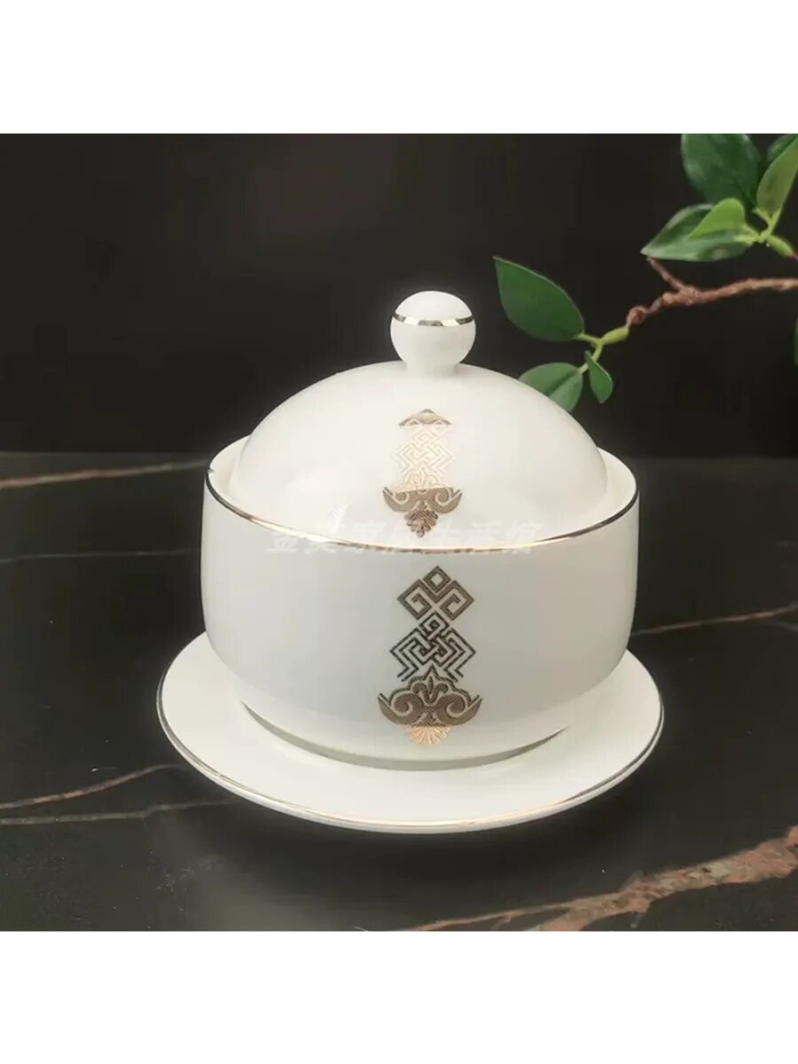 Керамическая кастрюля-золотая, 4 дюйма, с блюдцем