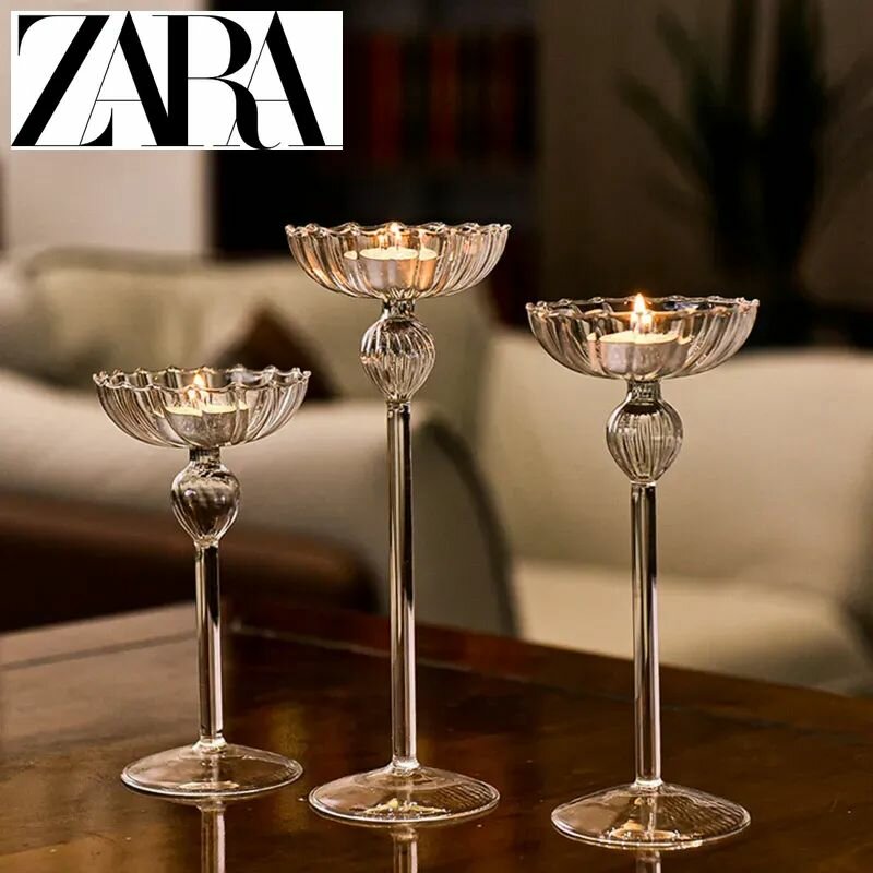 Подсвечник ZARA HOME стеклянный, 3 шт, цветочная форма, разная высота, для дома