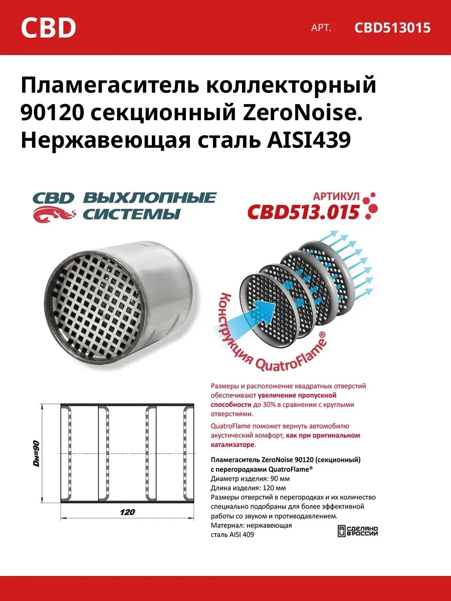 Пламегаситель коллекторный 90120 секционный ZeroNoise.