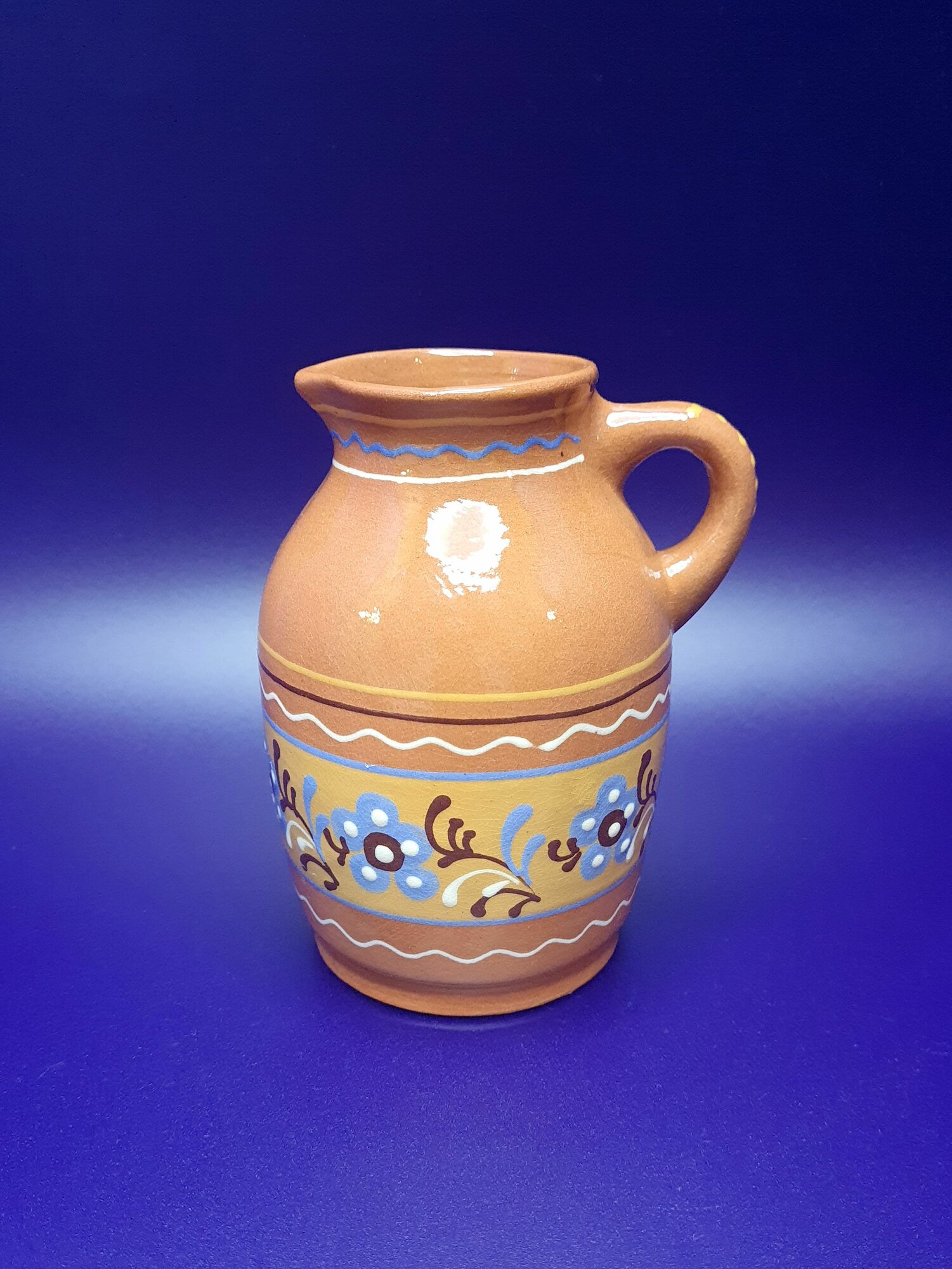 Винтажный глиняный кувшинчик Русский стиль, для масла, соусов, 500 мл, ручная роспись, СССР, 70е