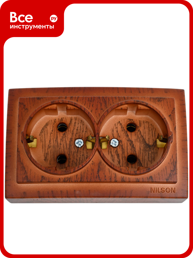 2-местная розетка Nilson ОУ с заземляющим контактом, Themis, Черешня 26261025