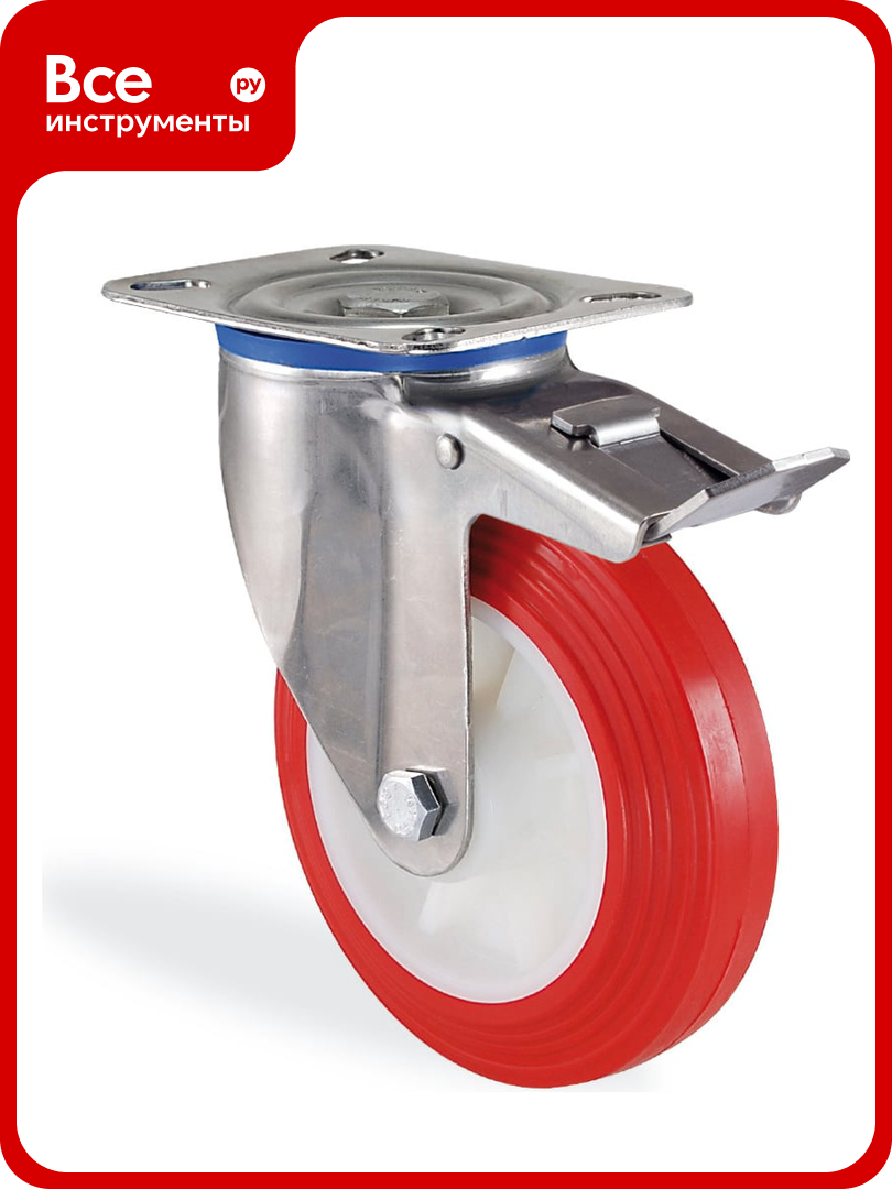 Поворотная колесная опора из нержавеющей стали, с тормозом KAMA K-S-3302-PUB-080-F18, коррозионностойкая конструкция