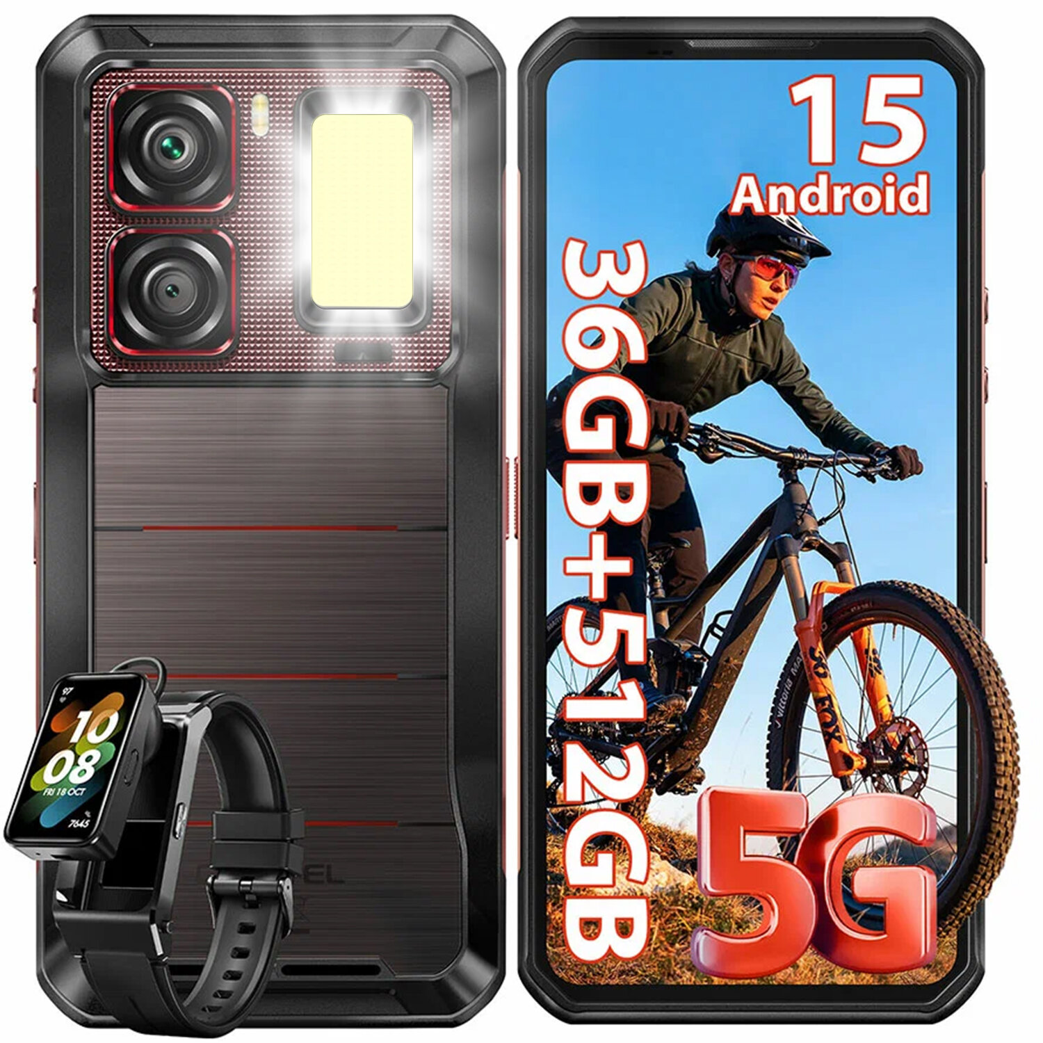 Oukitel Смартфон WP300 36ГБ(12+24)ГБ+512ГБ 32MP+108MP +2MP Система Android 15 С NFC 512 ГБ, красный