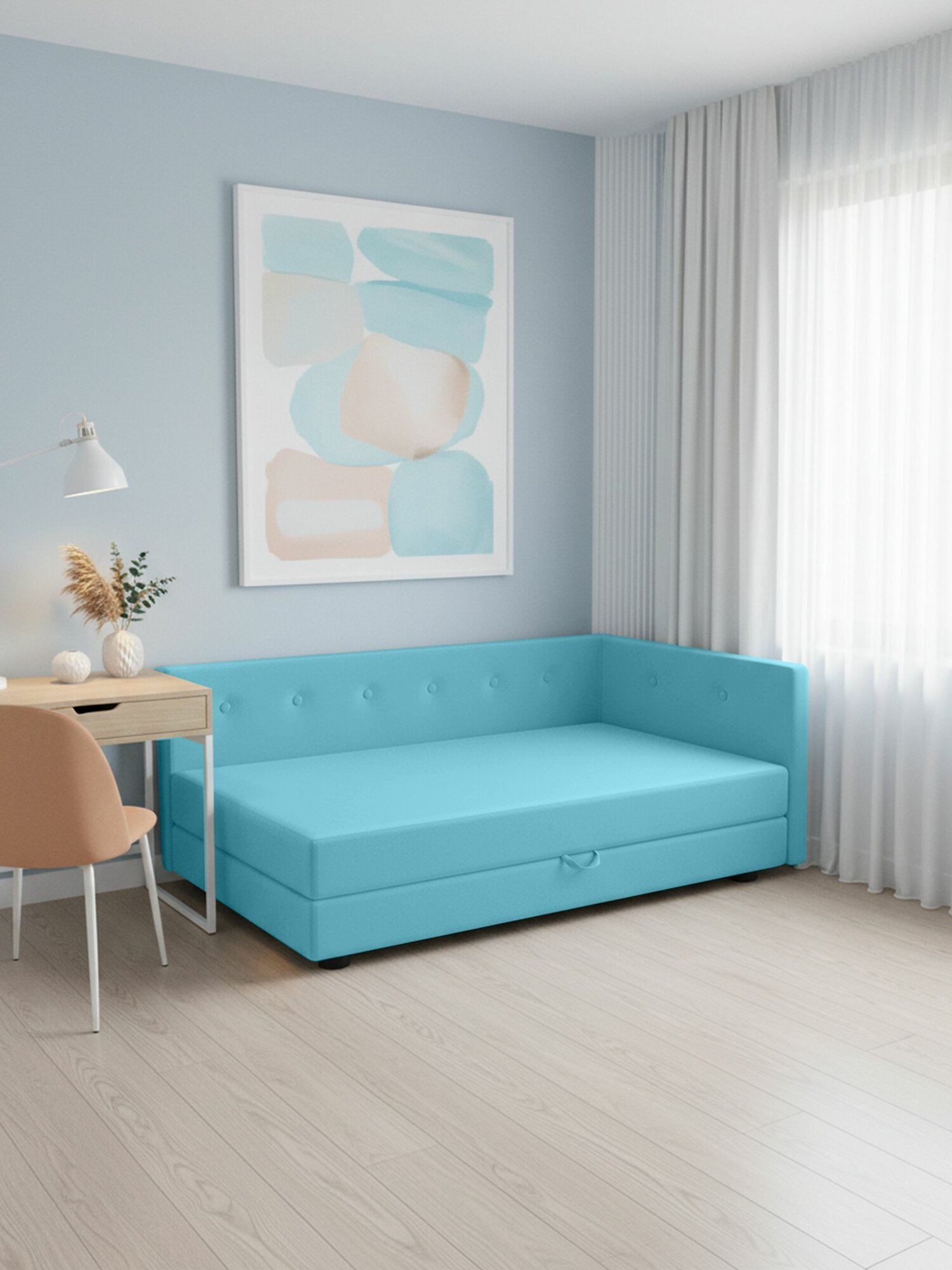 Тахта Лира Справа фокус- мебельная фабрика 100х210х76 см пыльный голубой