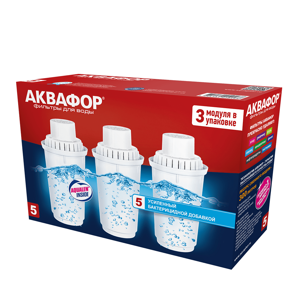 Аквафор картридж для кувшинов В5, В100-5 Б (К-3), 1 уп, 3 шт. 300 л.