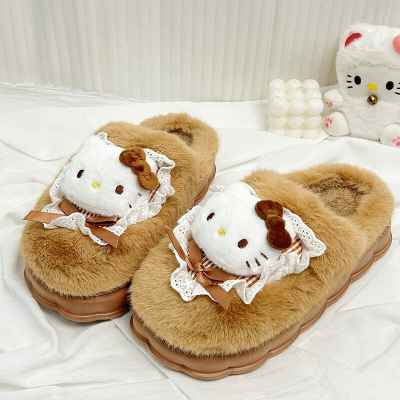 MINISO плюшевые тапочки Sanrio Hello Kitty Kuromi Melody Cinnamonroll женские, 36-37, коричневый