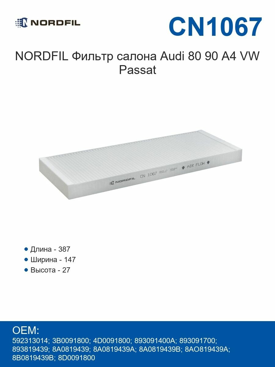 NORDFIL Фильтр салона Audi 80 90 A4 VW Passat