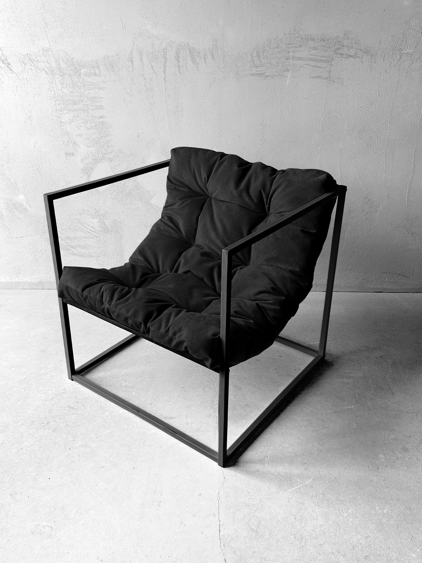 Кресло в стиле лофт Лофтовик + Черный Велюр