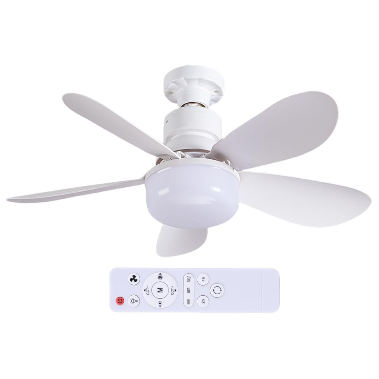 40W Потолочный Вентилятор с Светом, E27 Винтовой LED Тихий Потолочный Вентилятор, 20.5-дюймовый Белый Потолочный Вентилятор со Светом и Дальнейшим Управлением для гаража