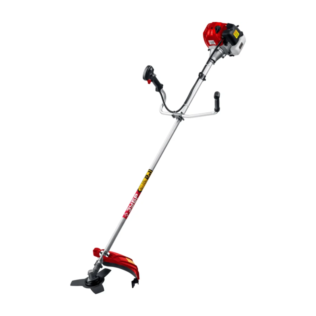 Триммер бензиновый (бензокоса) Зубр КРБ-1000, 1 кВт / 1,35 л. с, 9000 об/мин, защитный кожух, красный